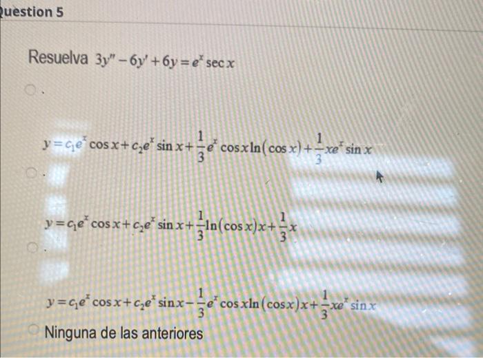 Solved esuelva 3y′′−6y′+6y=exsecx | Chegg.com