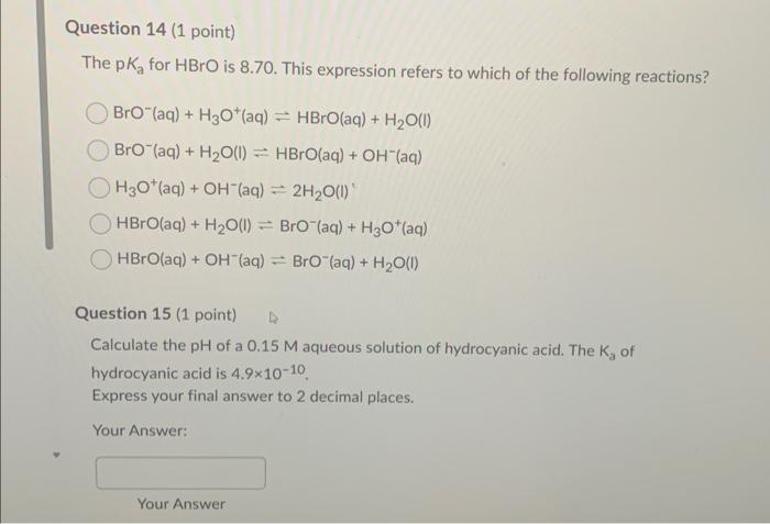 Solved The pKa for HBrO is 8.70 . This expression refers to | Chegg.com