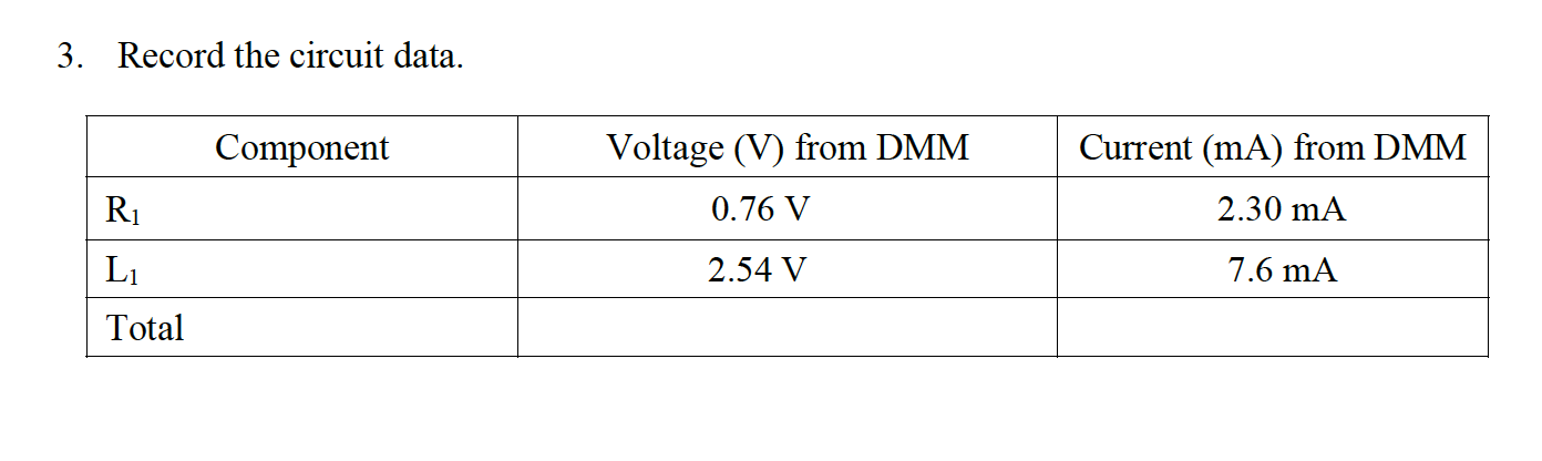 Solved Record the circuit data. How do I calculate total? | Chegg.com