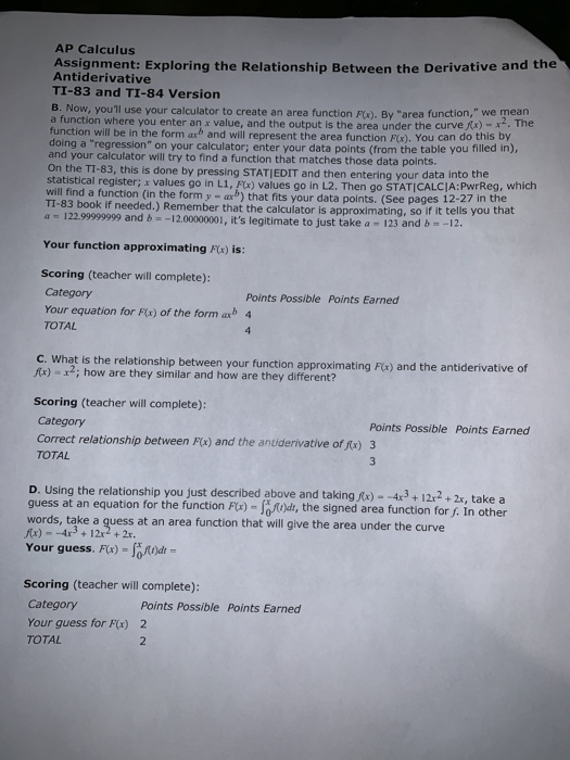 Solved AP Calculus Assignment: Exploring the Relationship | Chegg.com