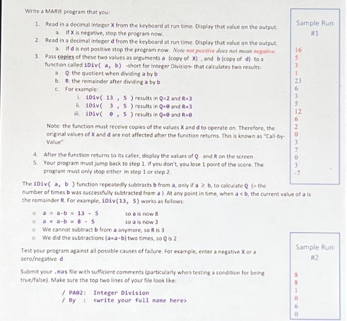 Solved Write a MARIE program that you: 1. Read in a decimal | Chegg.com