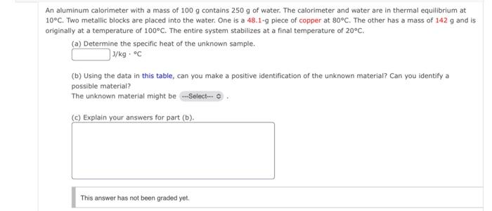 Solved aluminum calorimeter with a mass of 100 g contains | Chegg.com