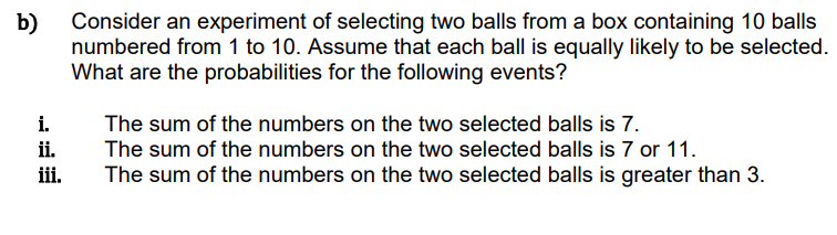 b) ﻿Consider an experiment of selecting two balls | Chegg.com