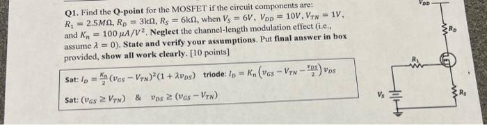 Solved Q1. Find the Q-point for the MOSFET if the circuit | Chegg.com