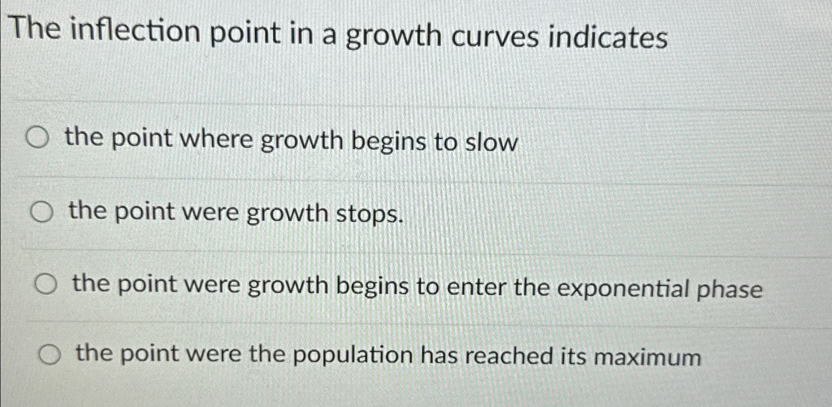 Solved The inflection point in a growth curves indicatesthe | Chegg.com