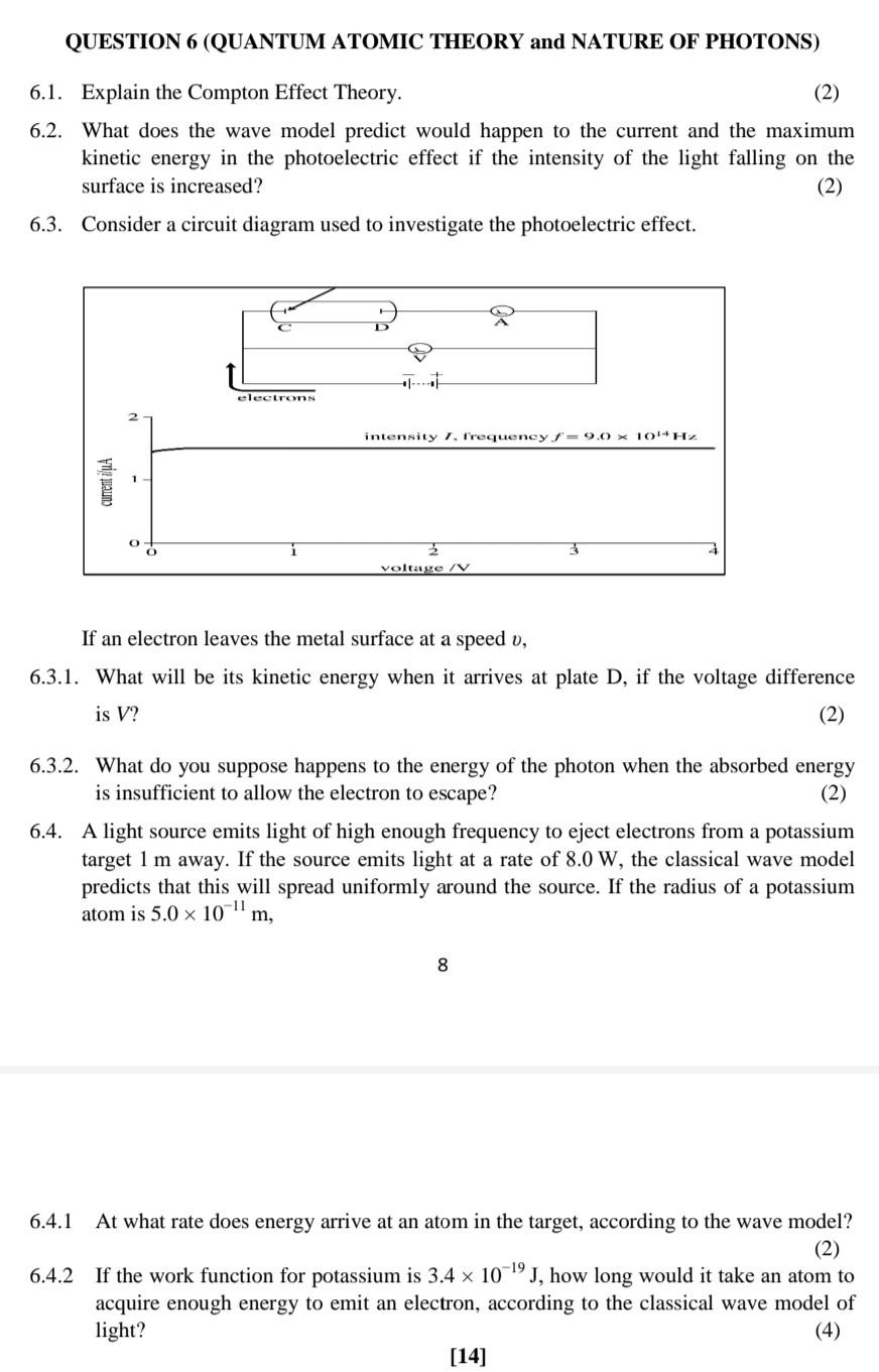 Solved QUESTION 6 (QUANTUM ATOMIC THEORY and NATURE OF | Chegg.com
