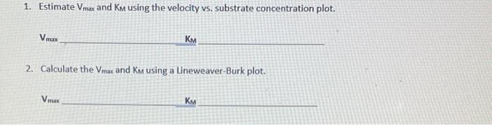 Solved Estimate Vmax and KM using the velocity vs. substrate | Chegg.com