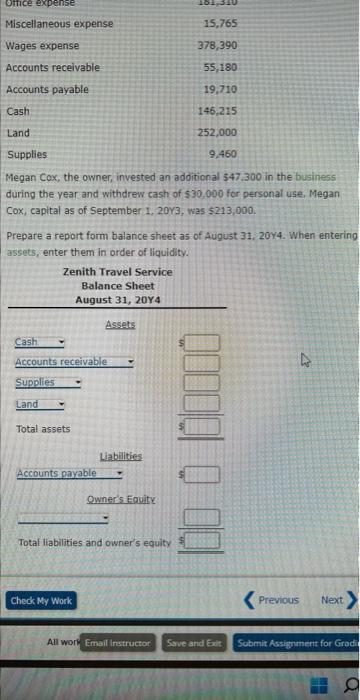 Solved The Account Balances Of Zenith Travel Service For The Chegg
