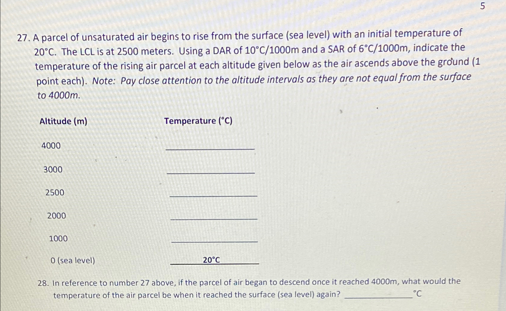 Solved A parcel of unsaturated air begins to rise from the | Chegg.com