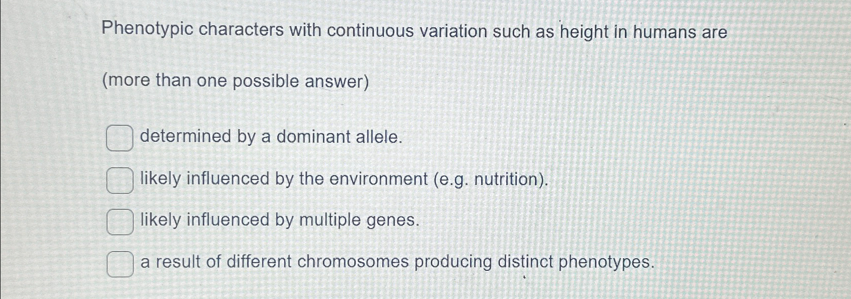 Solved Phenotypic characters with continuous variation such | Chegg.com