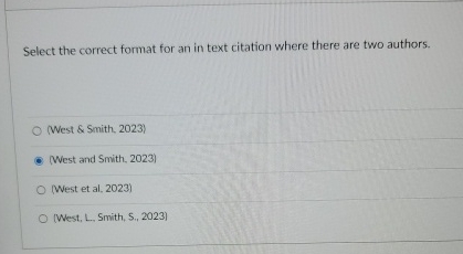 Solved Select the correct format for an in text citation | Chegg.com