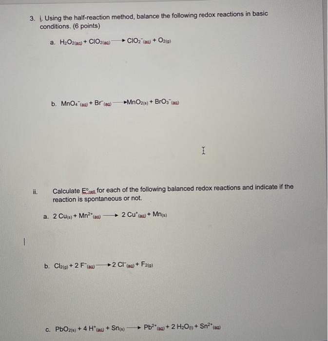 Solved 3. 1. Using the half-reaction method, balance the | Chegg.com