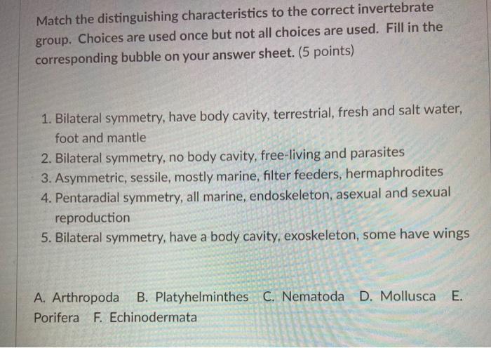 Solved Match the distinguishing characteristics to the | Chegg.com