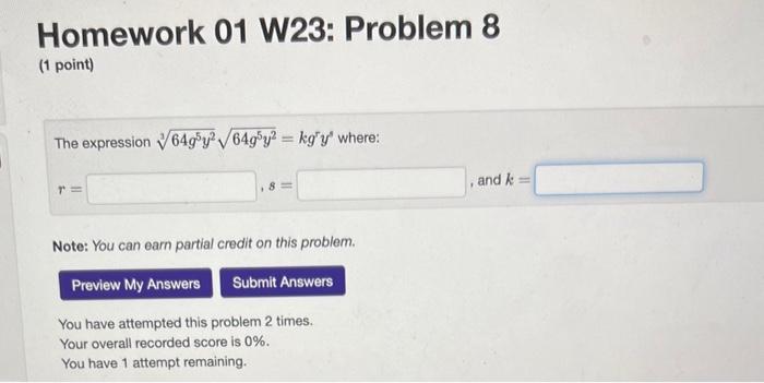 Solved Homework 01 W23: Problem 8 (1 point) The expression | Chegg.com