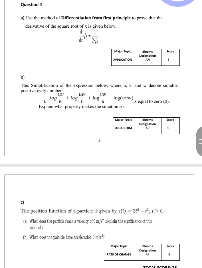 Solved Question 4 a) Use the method of Differentiation from | Chegg.com
