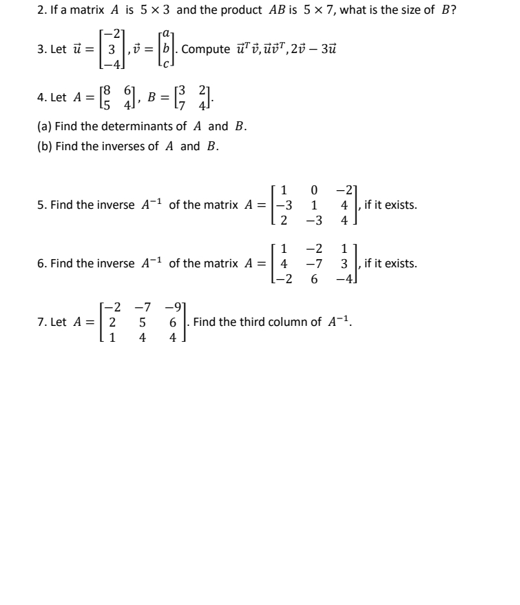 Solved If a matrix A ﻿is 5×3 ﻿and the product AB ﻿is 5×7, | Chegg.com