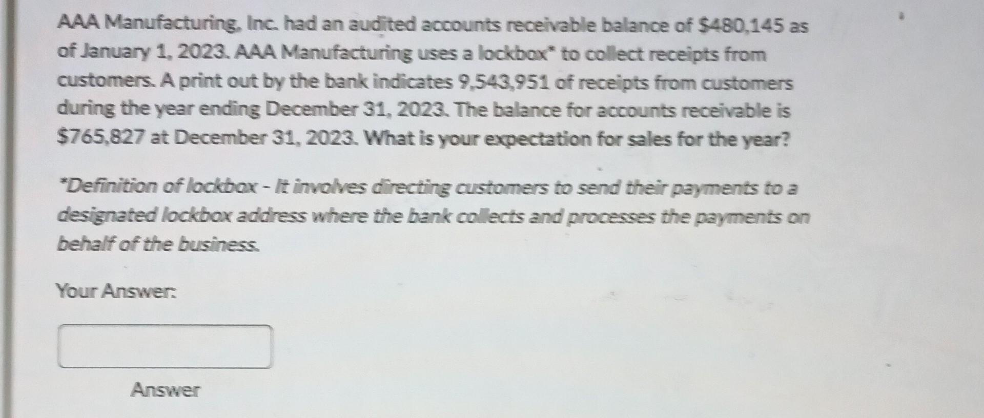Solved AAA Manufacturing, Inc. had an audited accounts | Chegg.com