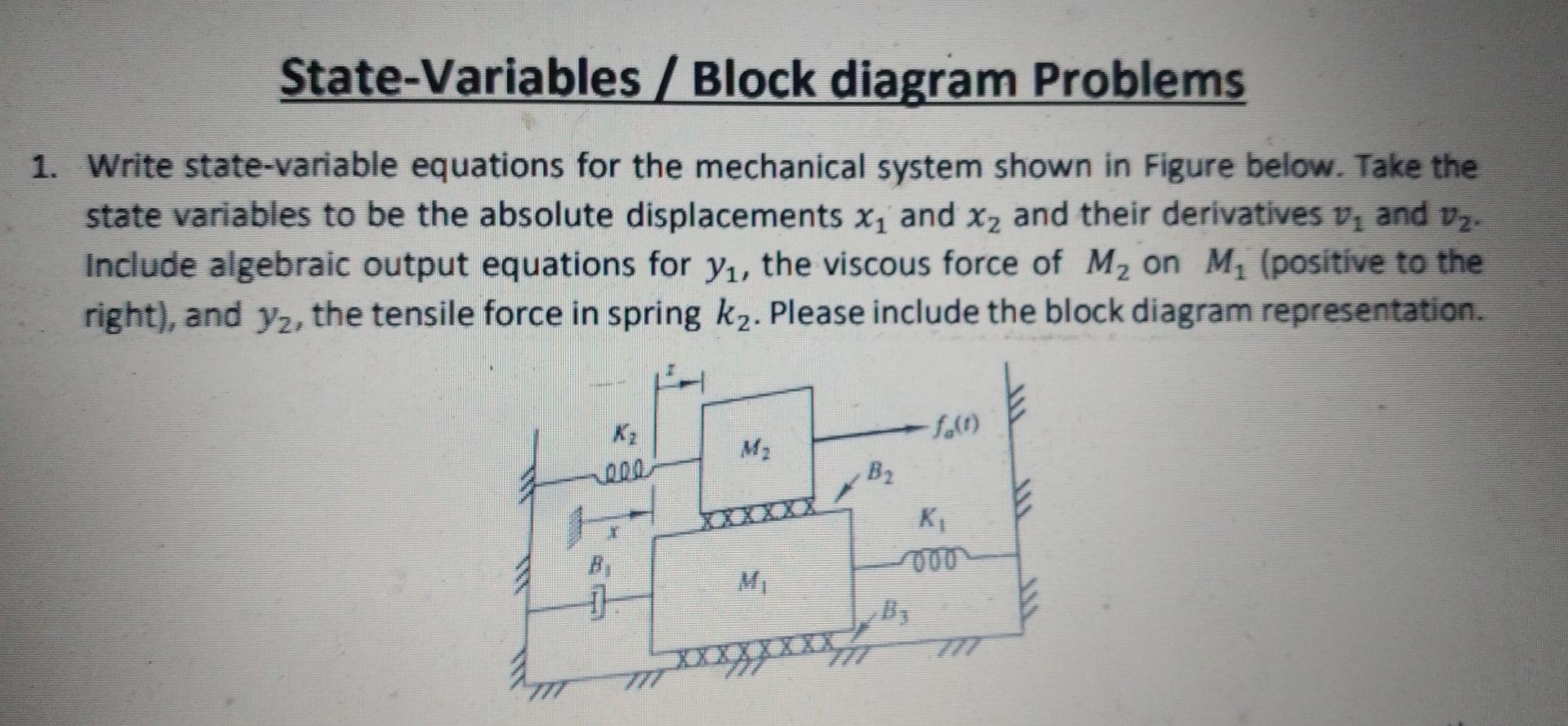 Solved Write state-variable equations for the mechanical | Chegg.com
