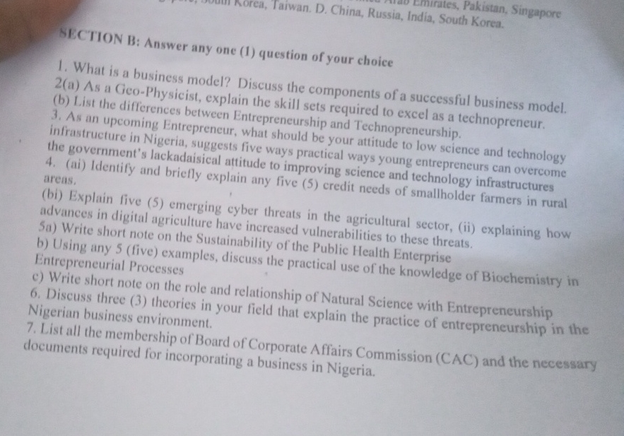 Solved SECTION B: Answer any one (1) ﻿question of your | Chegg.com