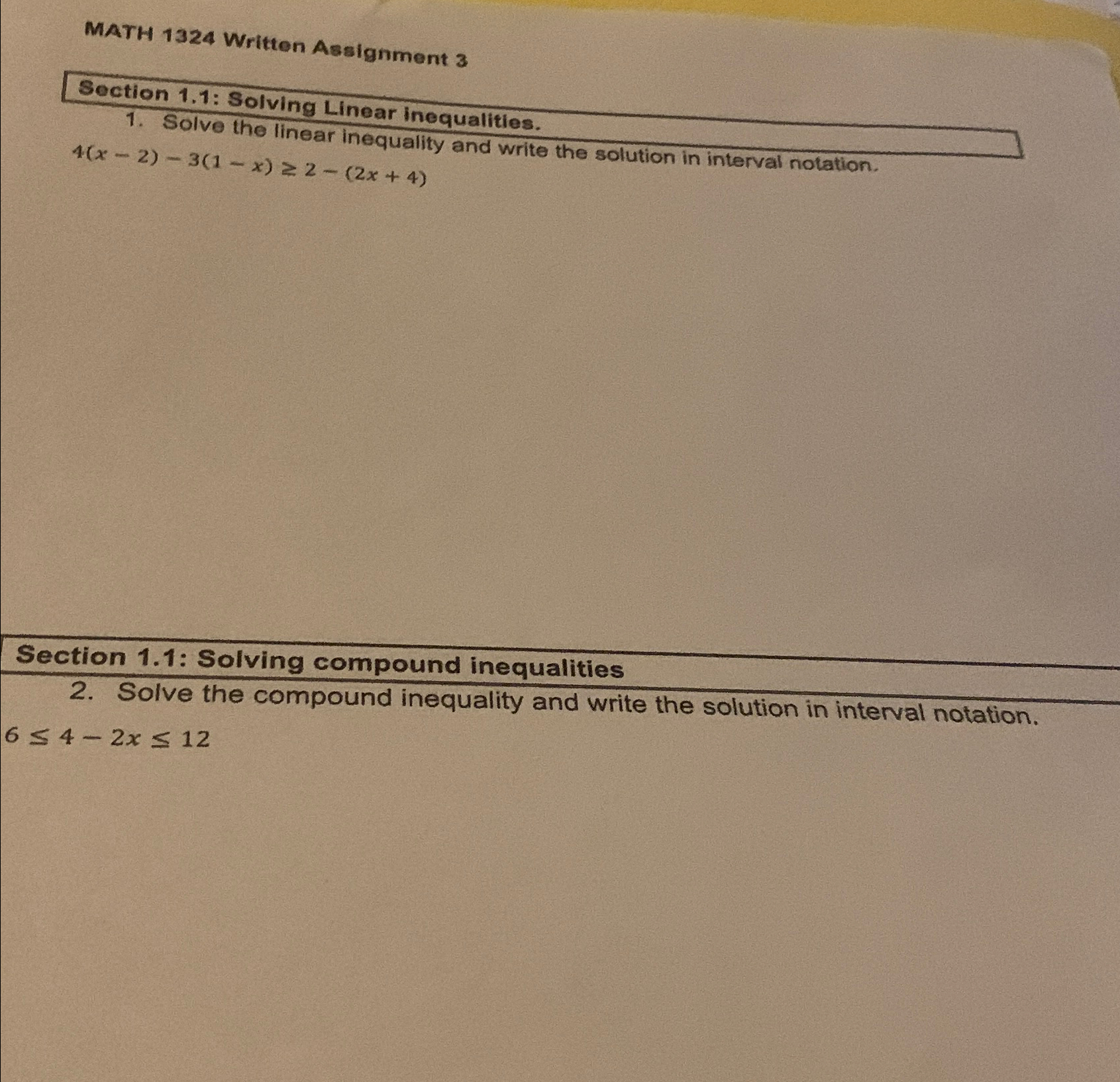 Solved MarH 1324 ﻿Written Assignment 3Section 1.1: Solving | Chegg.com