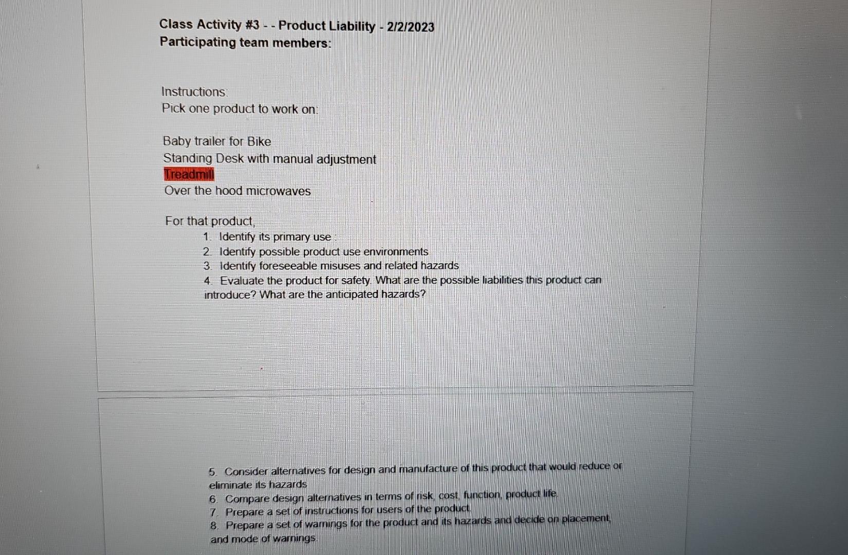 Solved Class Activity \#3 - - Product Liability - 2/2/2023 | Chegg.com
