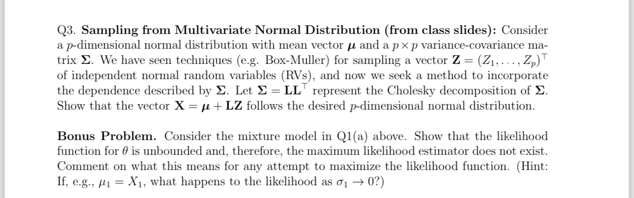 Solved Q3 ﻿sampling From Multivariate Normal Distribution