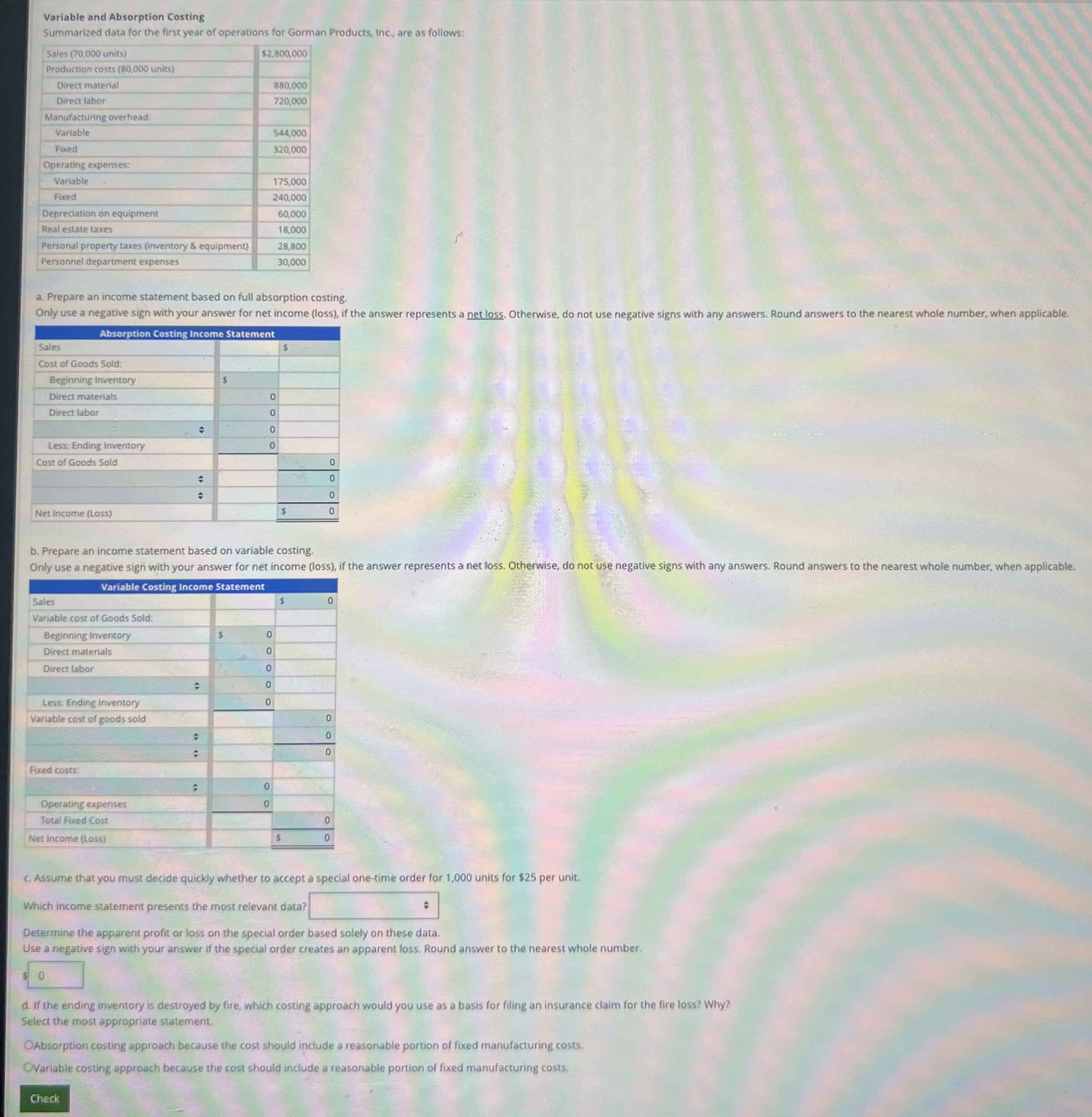 Solved Variable and Absorption CostingSummarized data for | Chegg.com