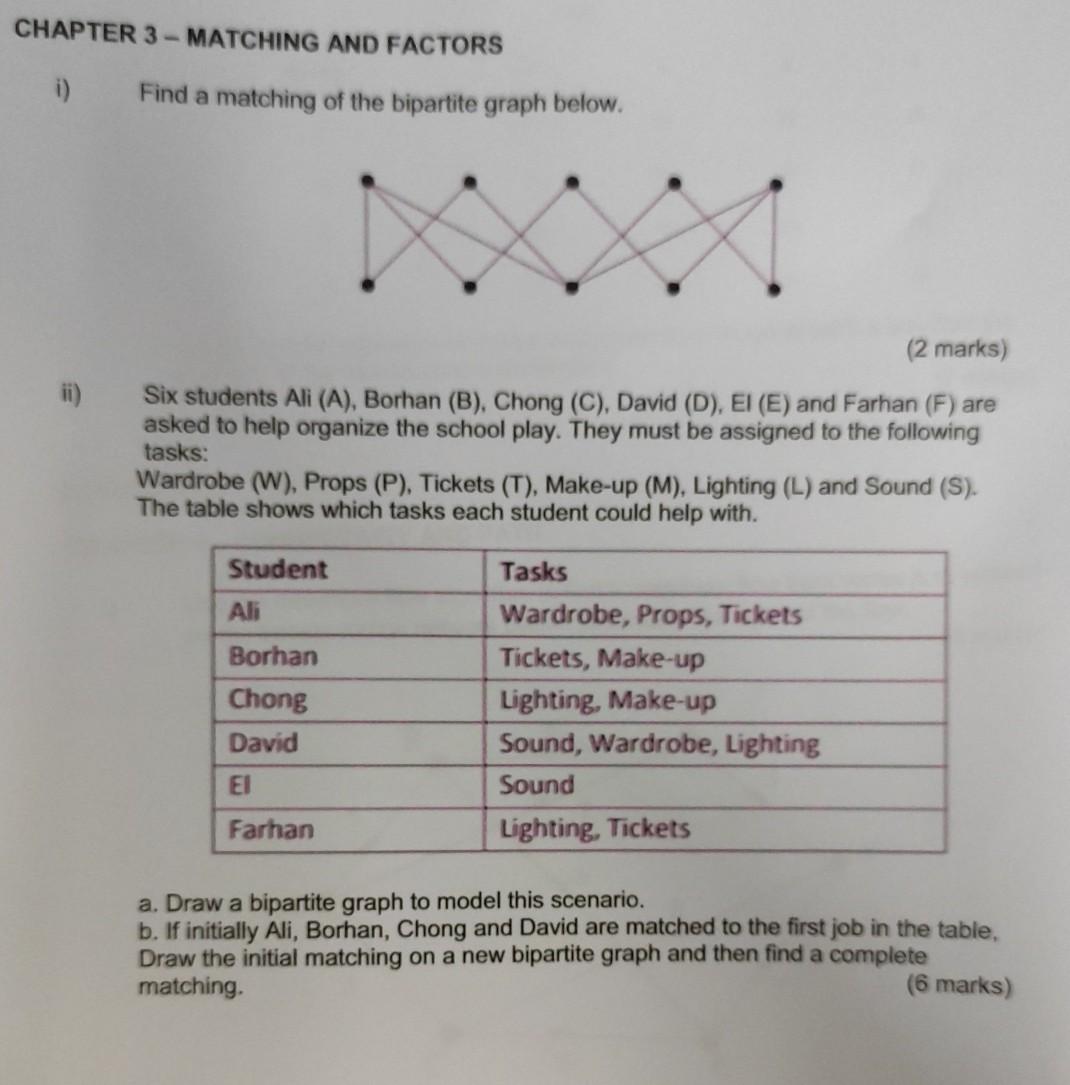 Solved CHAPTER 3 MATCHING AND FACTORS i) Find a matching of | Chegg.com