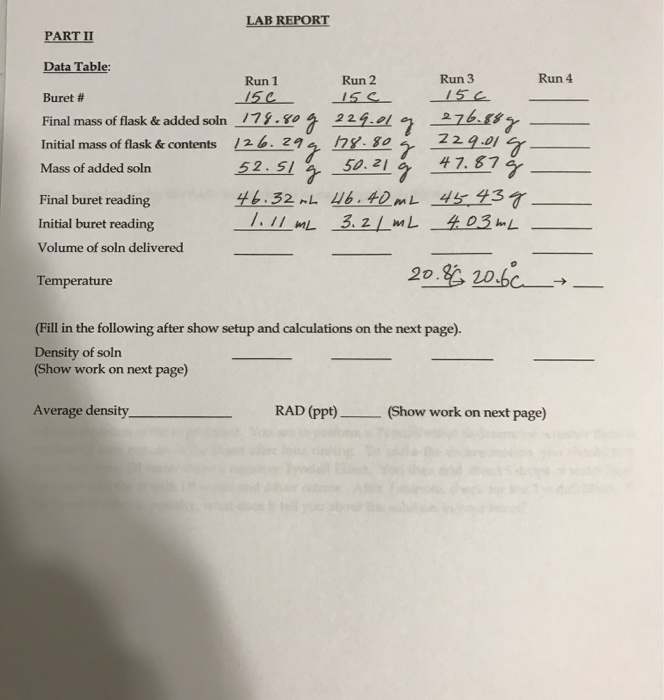 Solved LAB REPORT PART II 15 229.01g Data Table: Run 1 Run 2 | Chegg.com