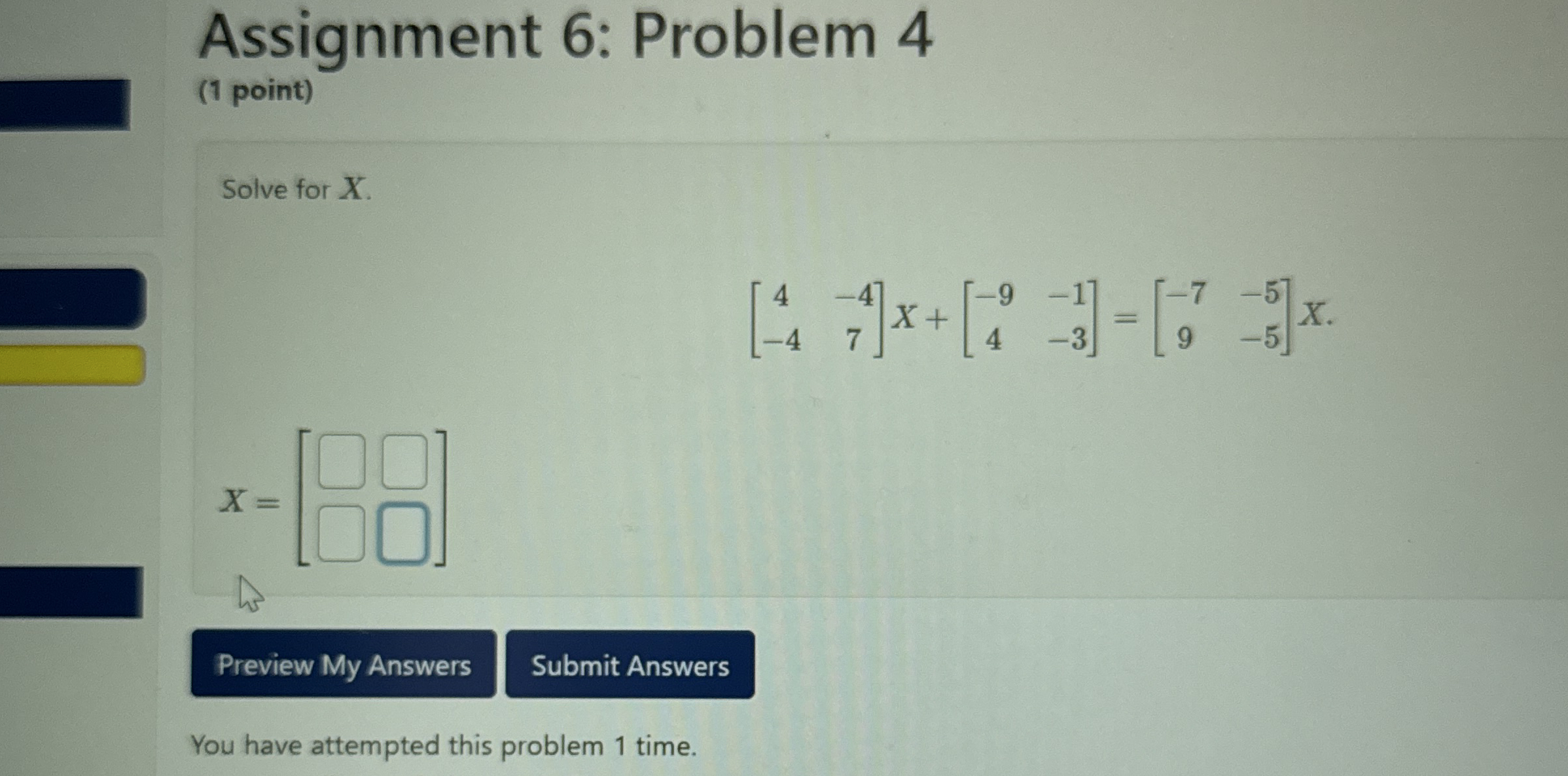 Solved Assignment 6: Problem 4(1 ﻿point)Solve for | Chegg.com