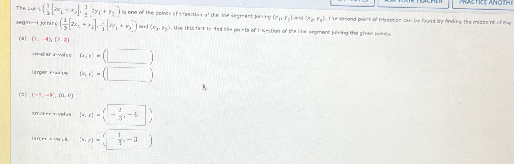 Solved segment joining (13[2x1+x2],13[2y1+y2]) ﻿and (x2,y2). | Chegg.com