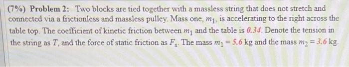 Solved (7\%) Problem 2: Two blocks are tied together with a | Chegg.com
