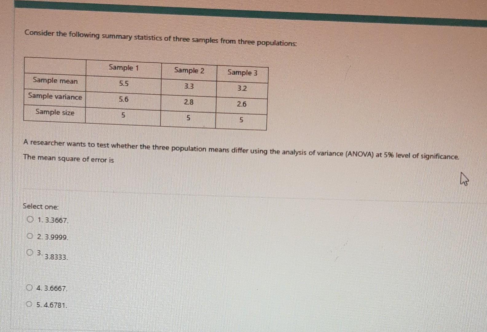 Solved Consider the following summary statistics of three | Chegg.com