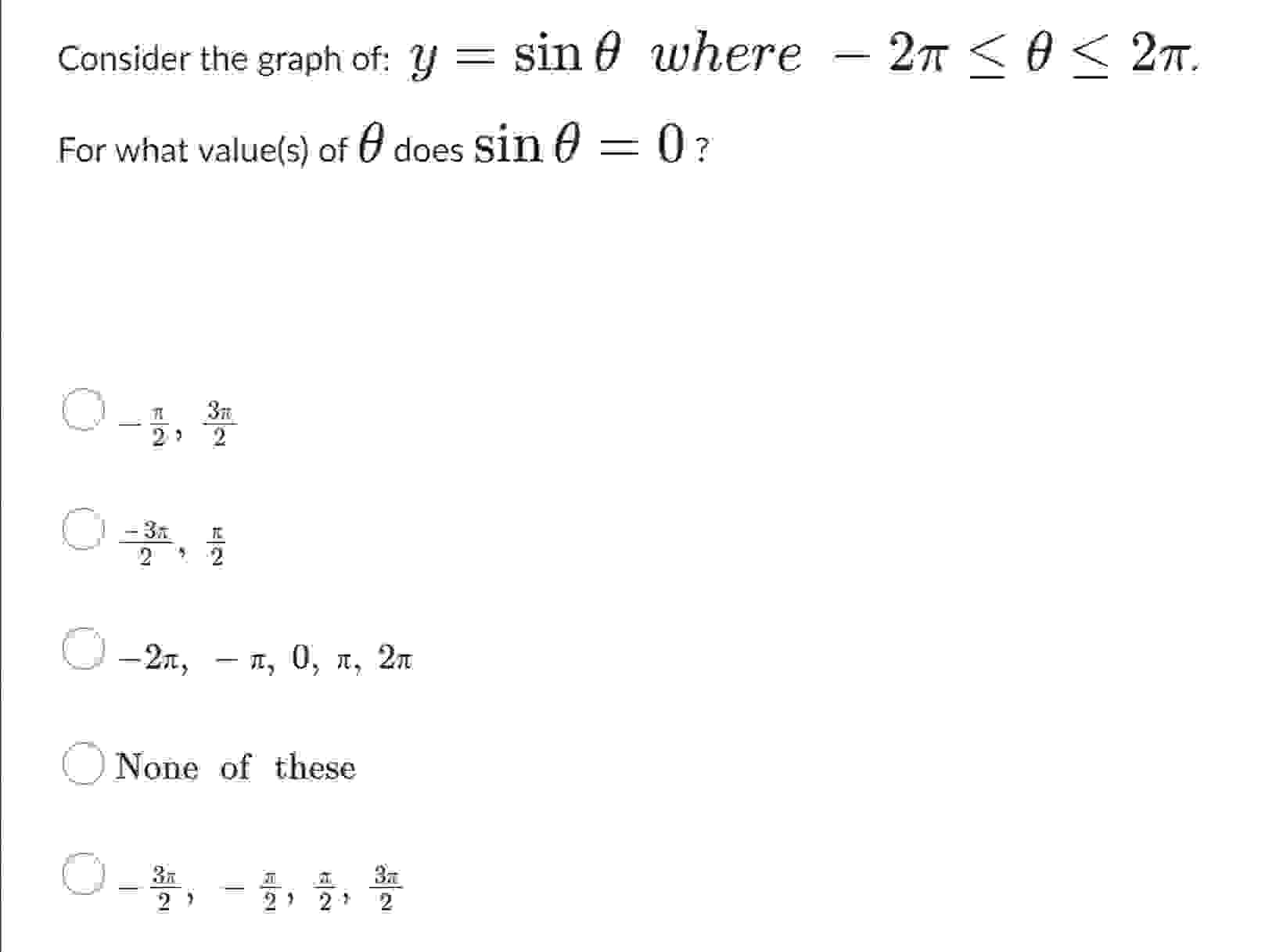 Solved Consider the graph of: y=cosθ ﻿where -2π≤θ≤2π.For | Chegg.com