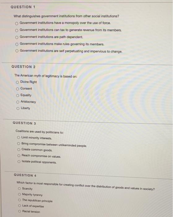 Solved QUESTION 1 What distinguishes government institutions | Chegg.com