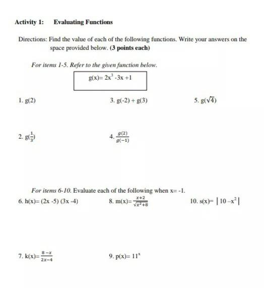 Solved Activity 2: Finding the Domain and Range of Functions | Chegg.com