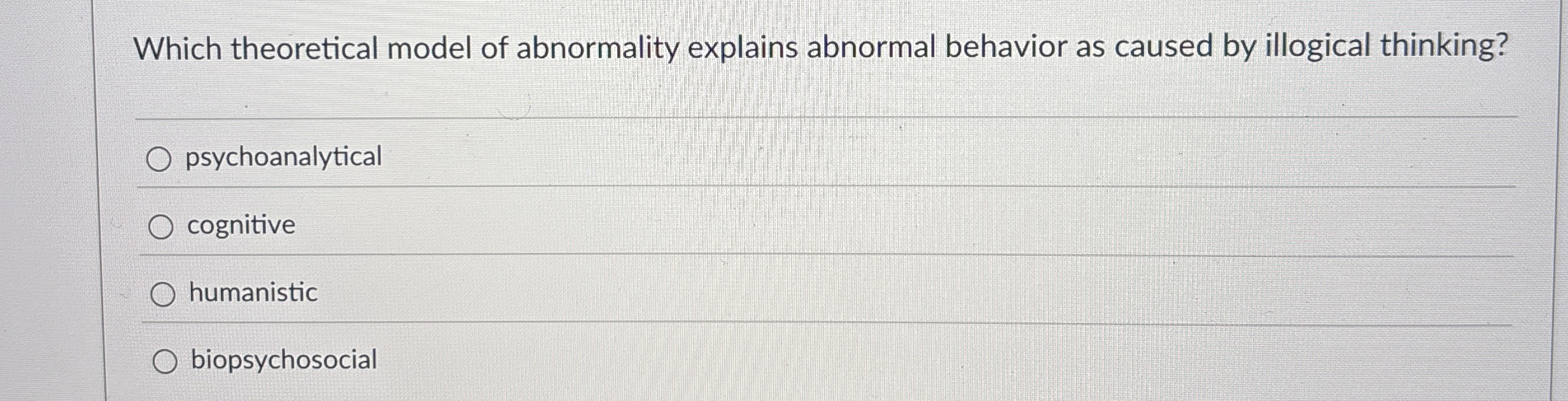 Solved Which theoretical model of abnormality explains | Chegg.com