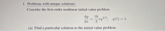 Solved 1 Problems With Unique Solutions Consider The