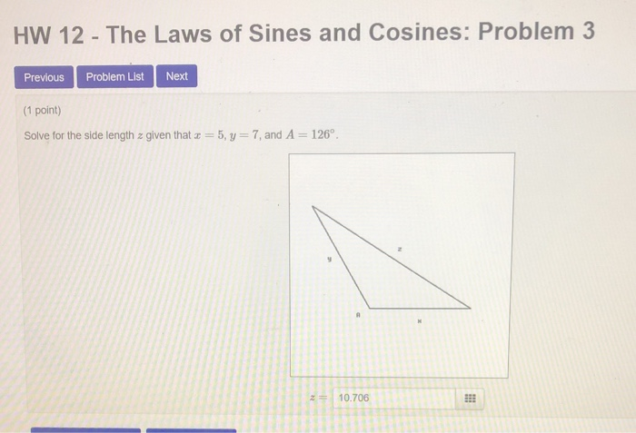 Solved HW 12 - The Laws of Sines and Cosines: Problem 1 | Chegg.com