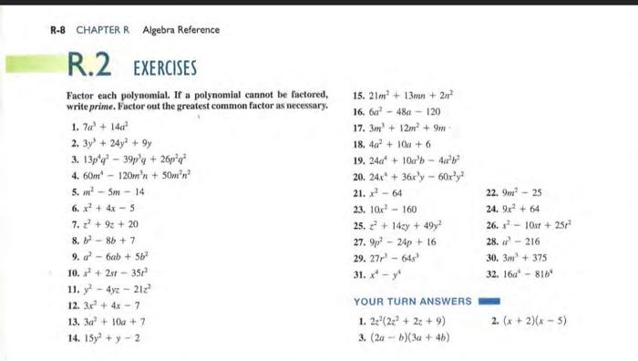 Solved Factor each polynomial. If a polynomial cannot be | Chegg.com