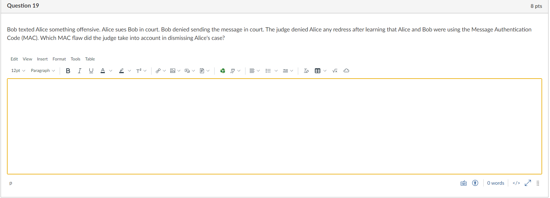 Solved Question 198 ﻿ptsBob texted Alice something | Chegg.com