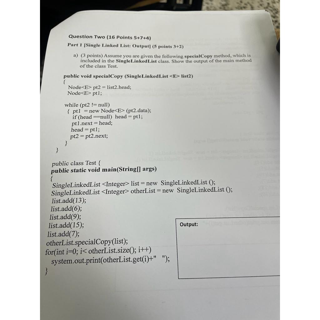 Solved Question Two (16 ﻿Points 5+7+4)Part 1 [Single Linked | Chegg.com
