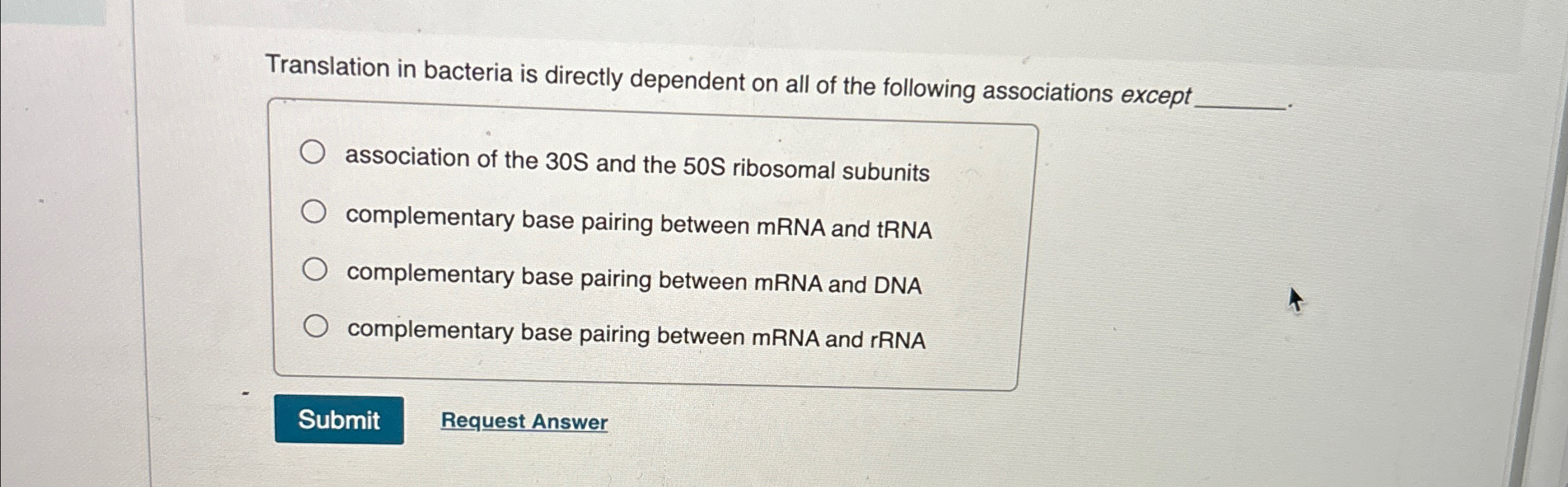 Solved Translation in bacteria is directly dependent on all | Chegg.com