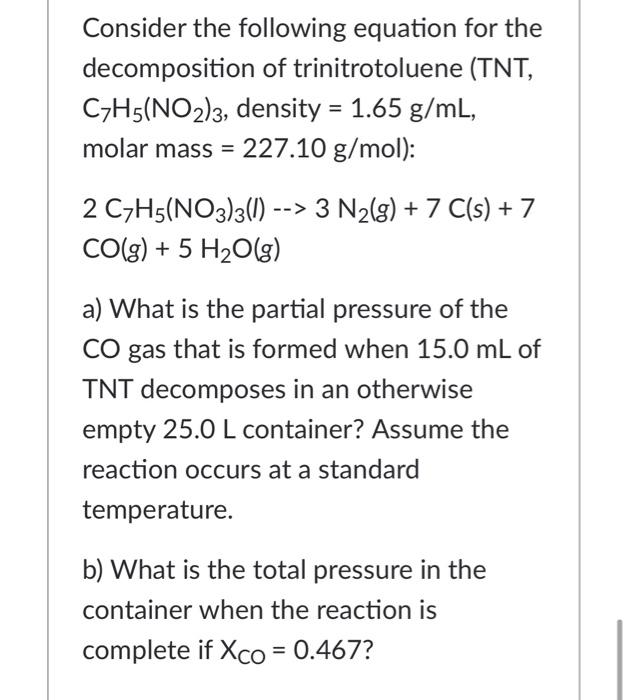 Solved Consider the following equation for the decomposition | Chegg.com