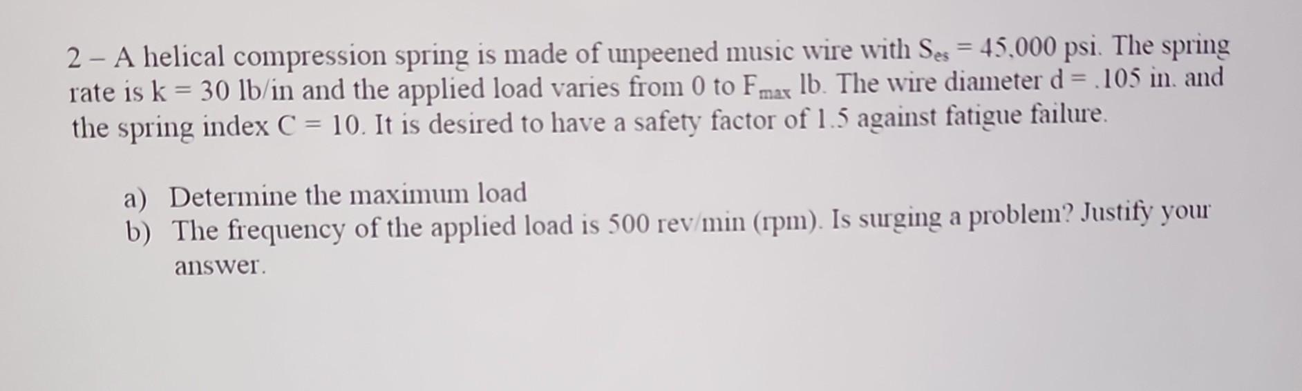 Solved 2 - A helical compression spring is made of unpeened | Chegg.com