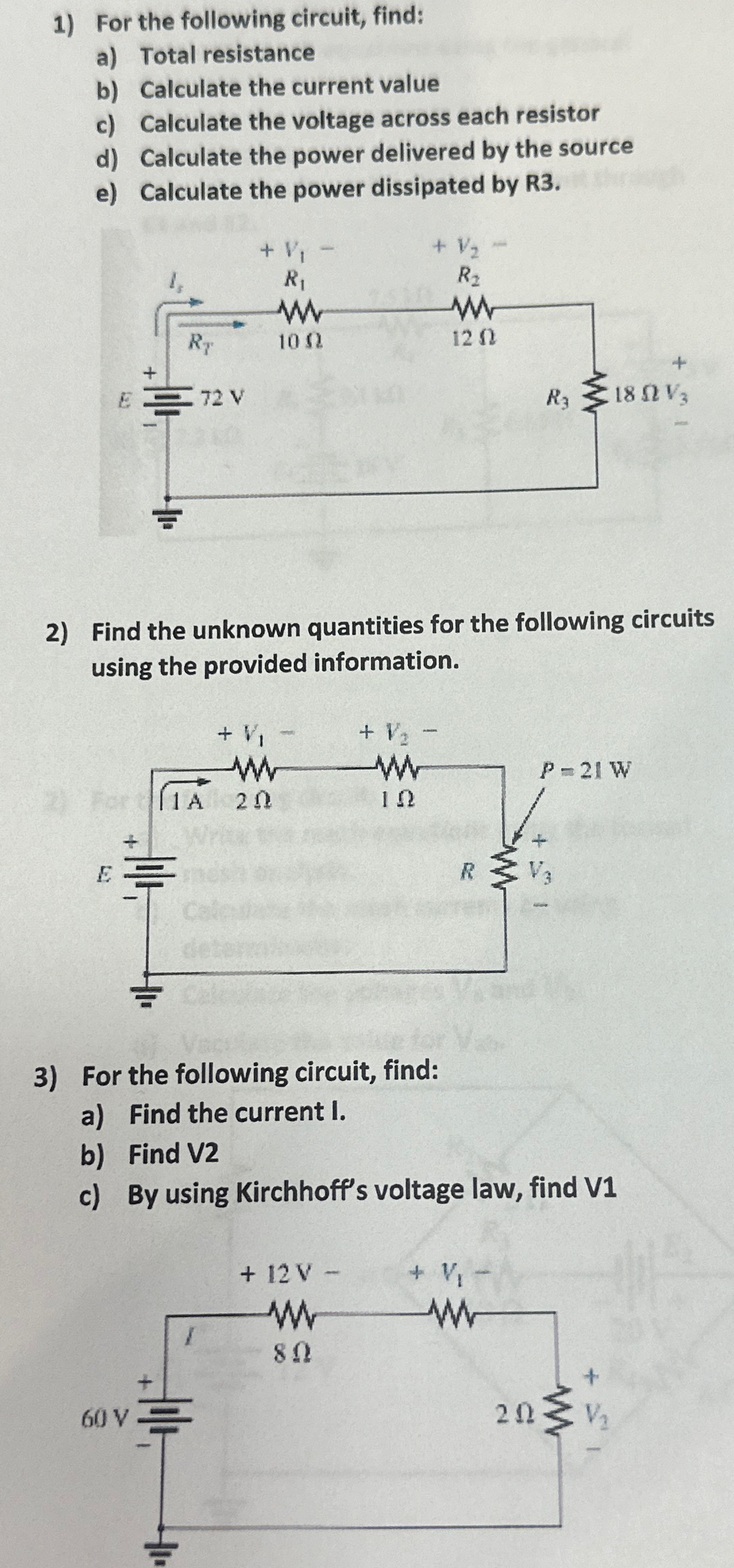Solved Electrical Circuit Practice Problems | Chegg.com