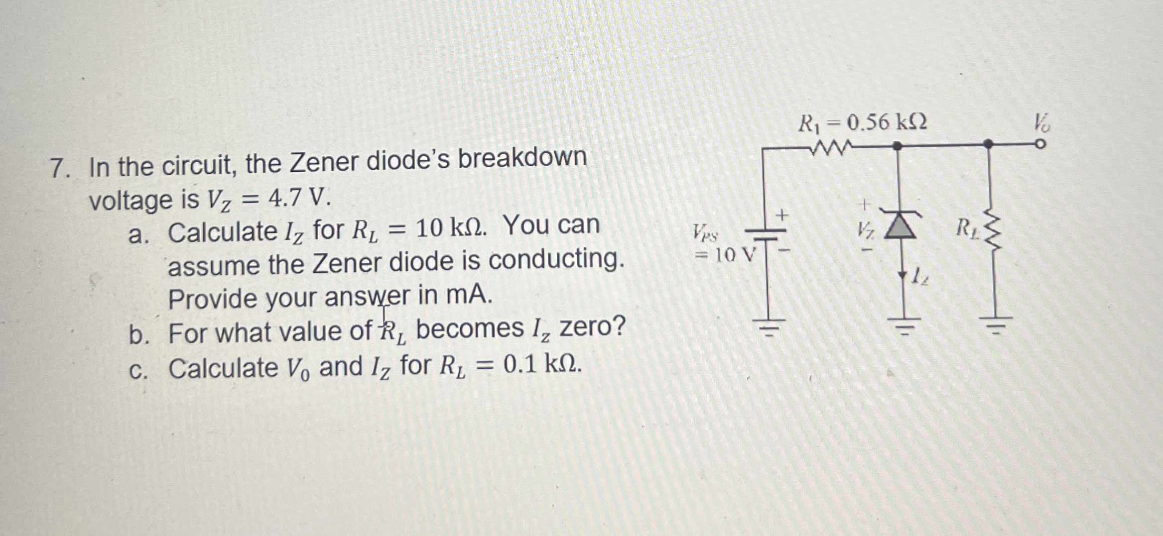 Solved In the circuit, the Zener diode's breakdownvoltage is | Chegg.com