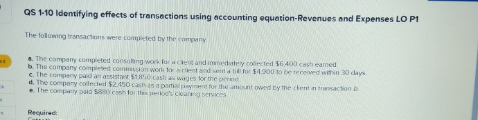 Solved Qs 1 10 Identifying Effects Of Transactions Using