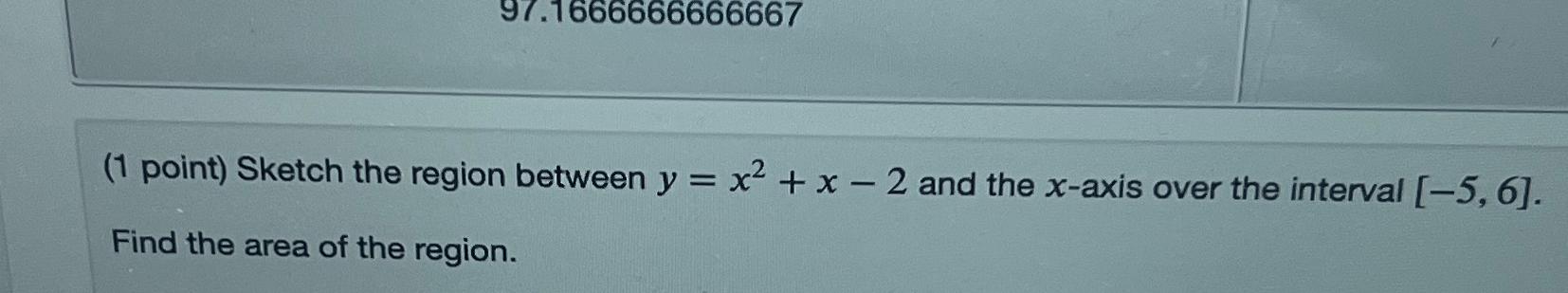 Solved (1 ﻿point) ﻿Sketch the region between y=x2+x-2 ﻿and | Chegg.com