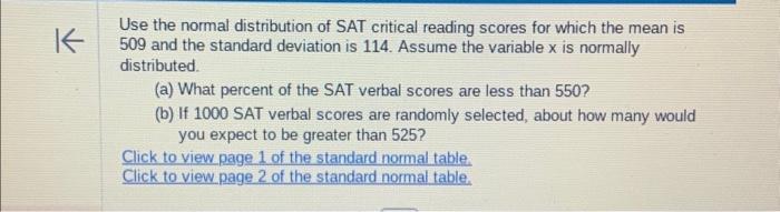 Solved Use the normal distribution of SAT critical reading | Chegg.com